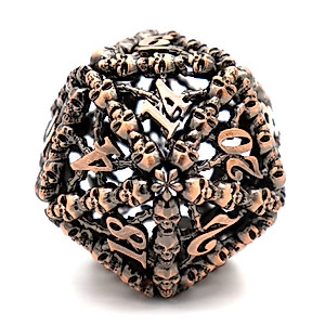 HVCMISHILE 40mm Large D&D Hollow Metal D20 Skull Galore Dice for DND Dungeons and Dragon of Pathfinder Tabletop RPG Polyhedral Dice (Antique Copper D20 Skull Dice)