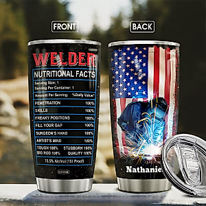 wowcugi Personalized Welder Tumbler Nutrition Facts American Flag Pride Tumblers Stainless Steel 20oz 30oz Insulated Travel Cups Welders Gifts for Men Women Dad Grandpa Father's Day Birthday Christmas