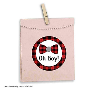 Little Man Bow Tie Buffalo Plaid Suspenders Baby Sprinkle Baby Shower Thank You Sticker Labels for Boys, 40 2" Party Circle Stickers by AmandaCreation, Great for Party Favors, Envelope Seals & Goodie