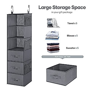 HAITRAL Hanging Closet Organizer - 6-Shelf Hanging Storage Shelves with 3 Drawers & Side Pocket - Multi-Function Foldable Cube Wardrobe for Home, Dorm, Apartment