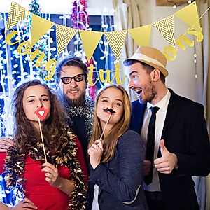 Boao 2 Pieces 2024 Gold Congratulations Graduation Banner Triangle Flag Banner Vintage Glitter Congratulations Banner Pennant for Wedding Baby Shower Ceremony Retirement Party Supplies