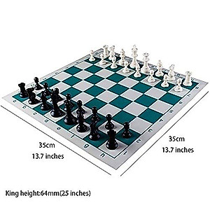 Portable Tournament International Chess Set - 90% Plastic Filled Chess Pieces and Green Roll-up Chess Board Game Play Anytime Anywhere (Color : 35x35cm King 64mm)