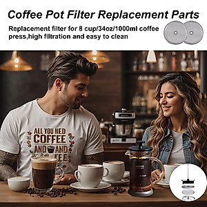 Rukinovi 6 Pieces 4 Inch French Press Filter for 1000 Ml,34 Oz,8 Cup French Press Coffee Maker.Stainless Steel Replacement Parts for French Press Coffee Maker (6)