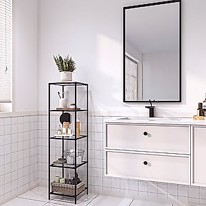 Homhedy 5-Tier Bookshelf,Metal Bookcase,Tempered Glass Shelves,Storage Rack Shelf for Home Office,Living Room,Bedroom, Bathroom,Modern Style, Black