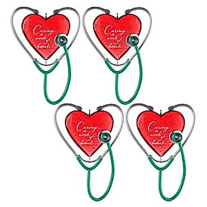 Luejnbogty 4PCS Christmas Heart Stethoscope Decoration, 2024 Stethoscope Caring Heart Work Pendant, Heart Health Wishes Pendant