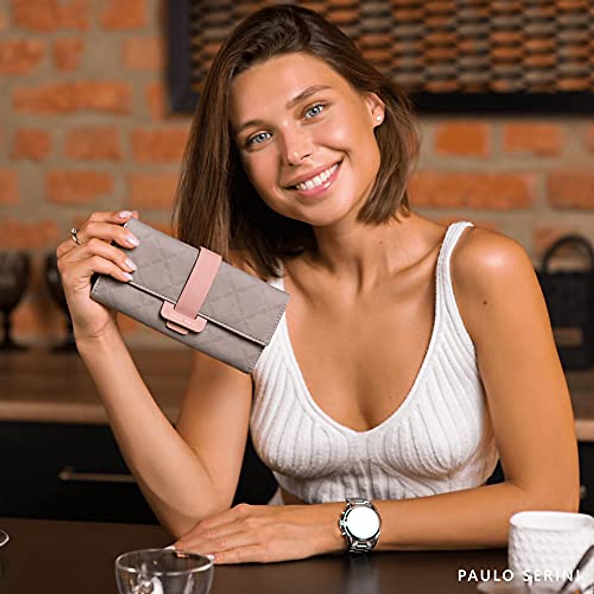 PAULO SERINI® Wallet Women - Womens Wallet with Coin Purse - Card Holder 9 Cards - Wristlet - Vegan Wallets for Women - Birthday Gifts for Women - Billeteras de Mujer - Carteras de Mujer - Cool Gray