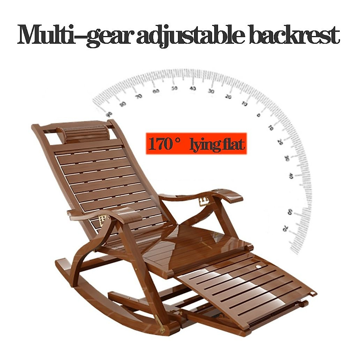 Deck Chair Wood Foldable Recliner Zero Gravity Chairs Bamboo Rocking Chair,Patio Rocking Chair Beach Sun Lounger Recliner,Portable Foldable Zero Gravity Chair with Footrest ( Color : Without pad )