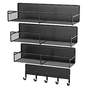 4 Pack Magnetic Shelves for Washing Machine, Magnetic Spice Rack Organizer for Refrigerator, Washing Machine Shelf, Magnetic Laundry Organization and Storage, Laundry Baskets with Hook Shelf, Black