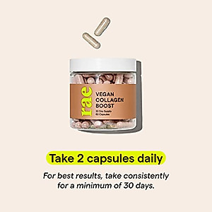Rae Wellness Vegan Collagen Boost - Natural Collagen Supplement with Vitamin C and Bamboo for Healthy Hair, Skin, and Nails - Vegan, Non-GMO, Gluten Free - 60 Caps (30 Servings)