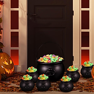 Hemoton Black Plastic Candy Cauldron Kettles with Handle Set, Included 7.7" Cauldron Candy Kettles, 6 Pcs 3.1"Small Cauldron, 6 Pcs Halloween Eyeballs Horror Party Favors Supplies Decoration