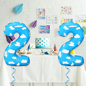 Lunmon 40 Inch Large Number 2 Balloon Blue Clouds Number Balloon Story Birthday Balloons Toy Inspired Story Party Supplies for 2nd Birthday Party Baby Shower Story Birthday Decorations for Kids