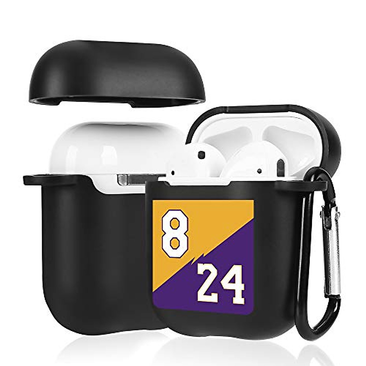 Jusy 8&24 Basketball Jersey Case for Airpod 1&2 Case with Keychain Clip Accessories, Silicone Skin Protective Cover for Airpods Charging Case MB Spirit Inheritance for Fans