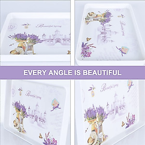 Cabilock Veggie Tray Plastic Plate Serving Tray with Lavender Flower Pattern Cupcake Dessert Dish Appetizer Candy Holder for Party Event Snacks Food Display Server Appetizer Serving Tray