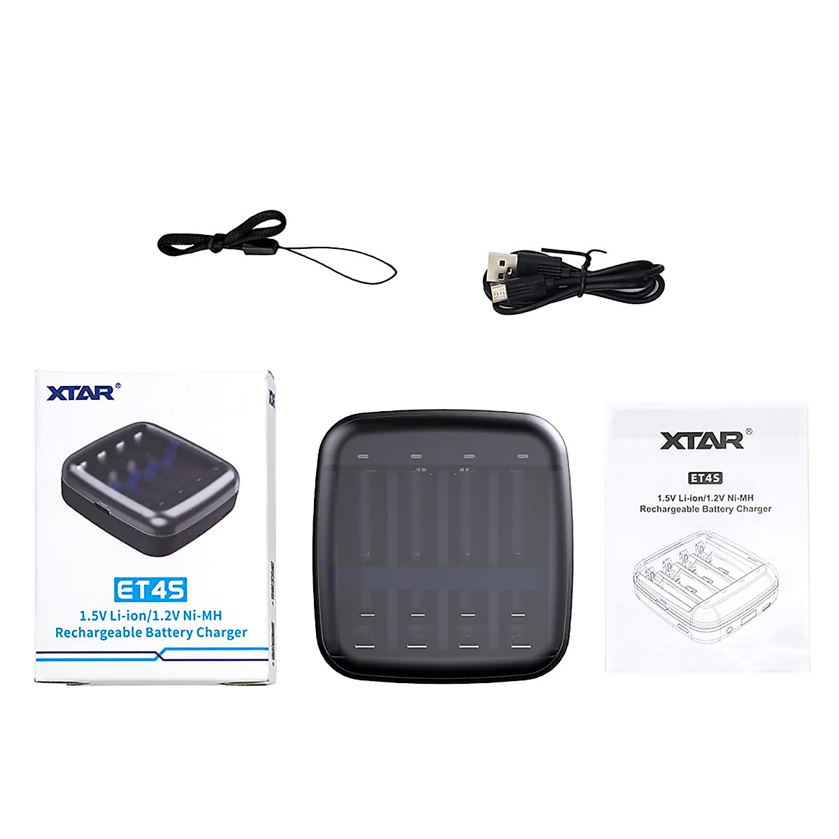 XTAR ET4S 1.5V li ion Battery Charger Rechargeable 1.5V Battery Charger with Micro USB Input, Universal Battery Charger for 1.5V Li-ion Rechargeable Batteries