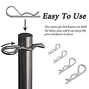 60 Pcs Cotter Pin Hair Pin Assortment Kit, Zinc Plated R Clip Key Fastener Fitting Set for Use on Hitch Pin Lock System Automotive Marine Tractors Mower Carts Truck Engine Repair, 12 Size 2 Style