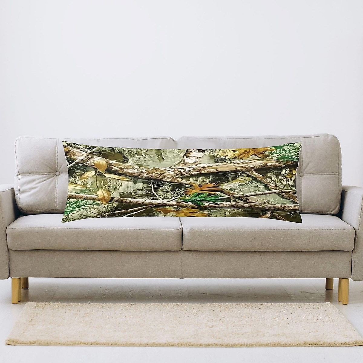 Autumn Forest Body Pillow Cover Hunting Tree Branches and Brown Leaves Camouflage Camo Pattern Long Pillow Case Protector with Zipper Decorative Large Pillowcases for Couch,Bedroom,Home Gifts 20"x54"