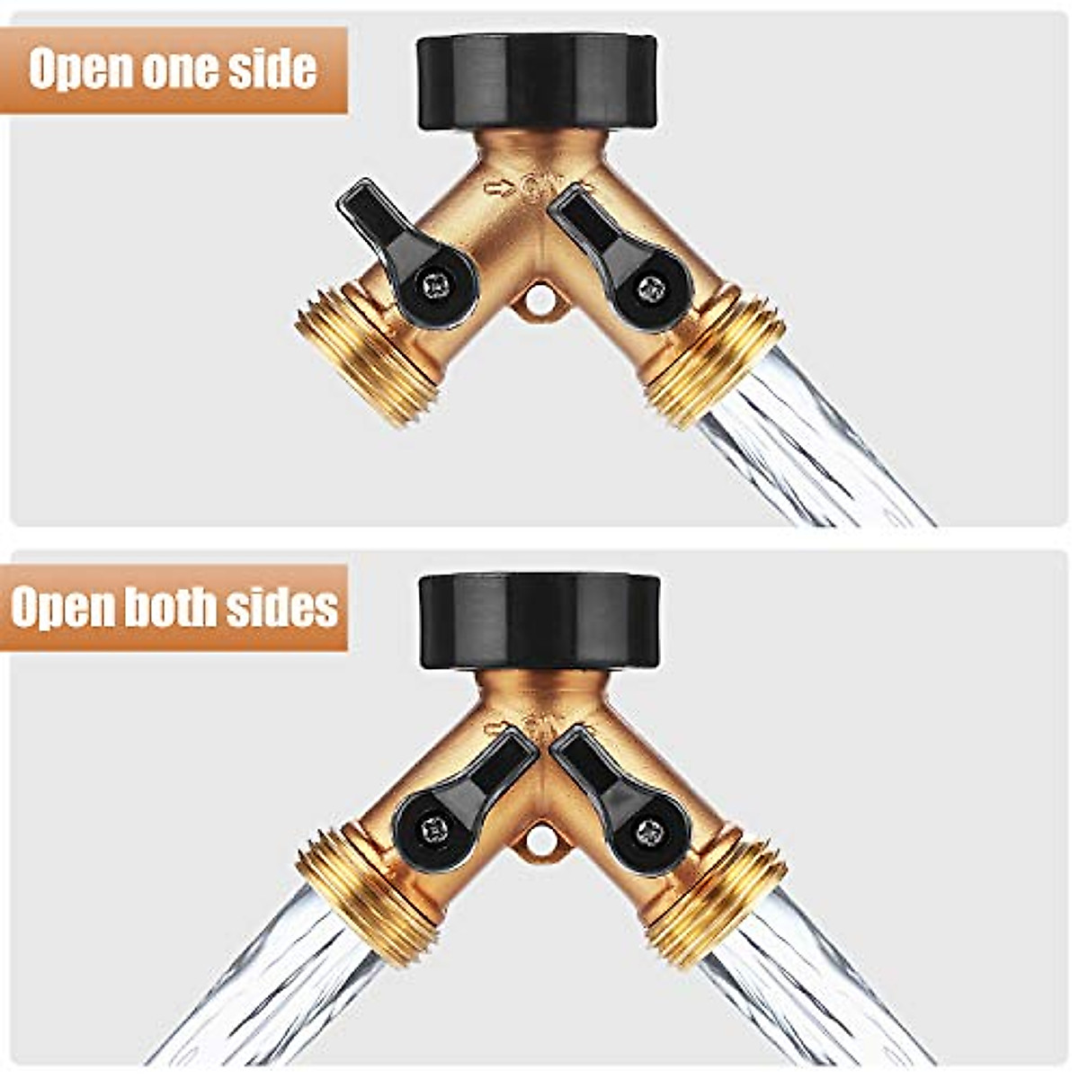 madeking water hose splitter 2 way heavy duty, brass 2 way hose splitter, Bolted & Threaded. garden hose splitter Easy Grip to 2 hose connector,Long Handles hose y valve,Outdoor Faucet splitter