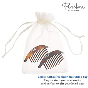 Parcelona French Banana Wide Edge Tortoise Shell Brown Extra Large 7” Celluloid 13 Teeth Set of 2 Side Hair Combs for Women and Girls