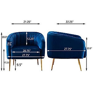 LSSPAID Velvet Accent Chair, Fabric Upholstered Accent Chairs for Living Room, Golden Metal Legs Armchairs, Navy Blue, Set of 1