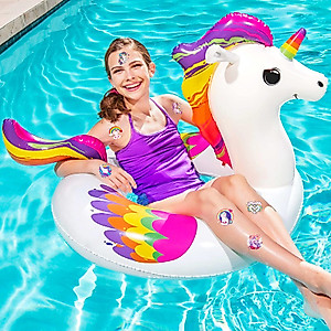 Konsait Temporary Tattoos Kids Party Decorations, 48 Sheets Fake Tattoos Games Gifts for Girls Children's Birthday Party Favors Goodie Bag Fillers Rainbow Party Supply