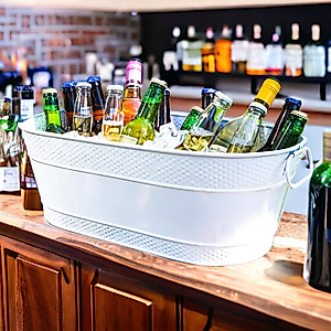 BREKX Galvanized Drinks Tubs with Insulated Bar Mats (Set of 2 tubs + 2 Bar Mats) - Wine and Beer Drip-Proof Party Tubs