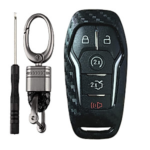 Royalfox(TM) 4 5 buttons carbon fiber silicone smart keyless entry remote Key Fob case Cover for Ford Mustang F-150 F-450 Explorer Taurus Fusion Edge ,Lincoln MKZ MKC MKX (black)