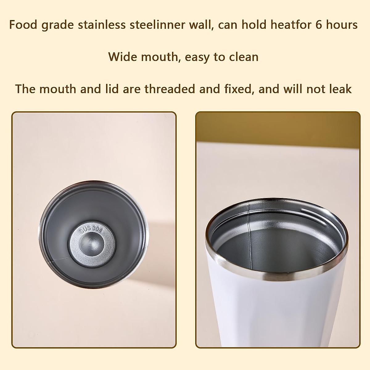 Reginsnow 20oz Insulated Coffee Mug With Lid, Double Wall Stainless Steel Vacuum Insulated Tumbler, Travel Thermal Cup for Home, Office, Outdoor & Car - Mocha