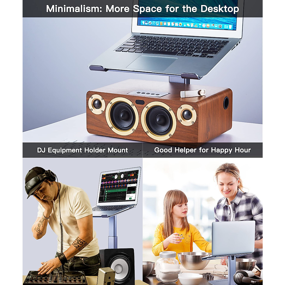 Adjustable Laptop Stand for Desk, DJ Laptop Stand Adjustable Height, Laptop Raised Stand for Standing & Sitting Mode, Laptop Riser Stand of Elevated Stand, Tall, Strong and Airflow Even for 17 inch