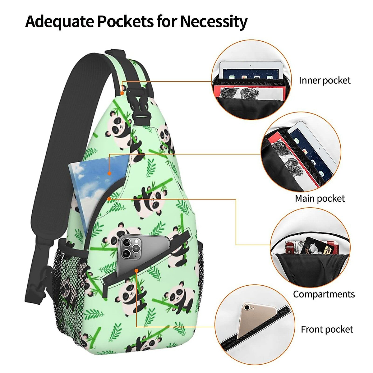 Cartoon Panda Unisex Chest Bags Crossbody Sling Backpack Travel Hiking Daypack Crossbody Shoulder Bag For Women Men