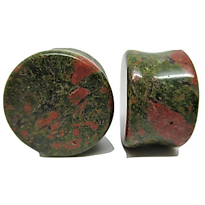 Pierced Republic Mossy Stone Ear Plugs - Double Flared Gauges - 7 Sizes - Pair (0 Gauge (8mm))