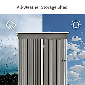 Tensun 5.3' x 2.8' x 6'Garden Shed with Ground Base, Metal Lean-to Storage Shed with Adjustable Shelf and Lockable Door, Tool Cabinet for Backyard, Lawn, Garden, Grey