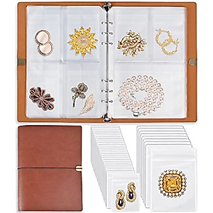 ChezMax Jewelry Organizer, Jewelry Storage Book with Pockets, Foldable Earrings Travel Album, PU Leather Accessories Holder Booklet for Bracelets Necklace Rings (64 Grids+64 Anti-Oxidation PVC Bags)