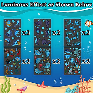 Partywind Luminous Blue Under Sea Temporary Tattoos for Kids, 170 Styles Glow Ocean Beach Pool Birthday Party Decorations Supplies Favors, Fake Tattoo Stickers for Kids Gifts (12 Sheets)