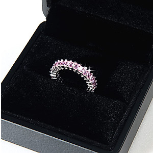 Velamnia Classical Band Ring for Women Gold Plated CZ Statement Ring Engagement Wedding Stackable Rings Eternity Ring (Pink, 7)