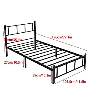 Twin Bed Frame with Headboard Metal Platform Bed 11inch Mattress Foundation with Storage No Box Spring Needed Easy Assembly,Black