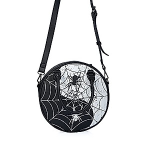 Lost Queen Gothic Round Spider Handbag Yin Yang Web Shoulder Bag Crossbody Purse