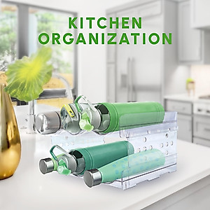 Kayya 6 Pack Water Bottle Organizer for Cabinets - Acrylic Stackable Water Bottle Storage Rack, Tumbler Cup Holder, Cabinet Cup Organizer