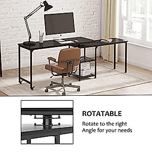 soges Reversible L Shaped Desk, 360° Free Rotating Corner Computer Desk, 55 inch L Desk with Storage Shelves for Home Office, Modern Study Writing Table Workstation, Black