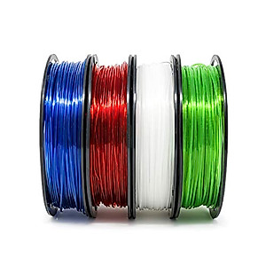 Gizmo Dorks 3D Printer Filament 3mm (2.85mm) 200g, 4 Color Sample Pack - Flexible Red, Polycarbonate Blue, Nylon Clear, PETG Green