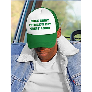 Tstars Make St. Patrick's Day Great Again Trump Trucker Hat Mesh Cap One Size Green/White