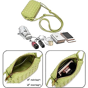 Woven Crossbody Bags for Women，Fashion Leather Lightweight Handbags Shoulder Bag Phone Wallet Purse Stylish Ladies Messenger Bags，Lime Green
