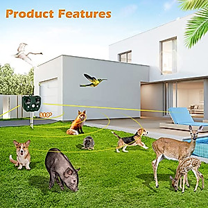 Ultrasonic Animal Repellent Device for Garden, Deer Repeller Outdoor,Bird Deterrent Devices with Motion Sensor &Strobe Light for Mole,Dog,Squirrel,Snake,Rabbit,Groundhog,Rodent,Mice,Raccoon,Cat,Bat.