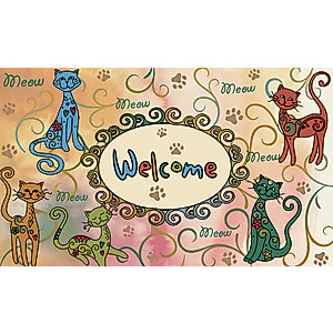 Toland Home Garden 800084 Meow Welcome Cat Door Mat 18x30 Inch Outdoor Doormat for Entryway Indoor Entrance