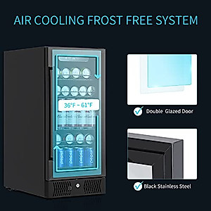 Kognita 15" Wine Cooler Under Counter Beverage Refrigerator, Free Standing Glass Door Mini Beer Fridge Holds Up To 115 Cans, Removable Shelves, Touch Control, Digital Temperature Display (Black)