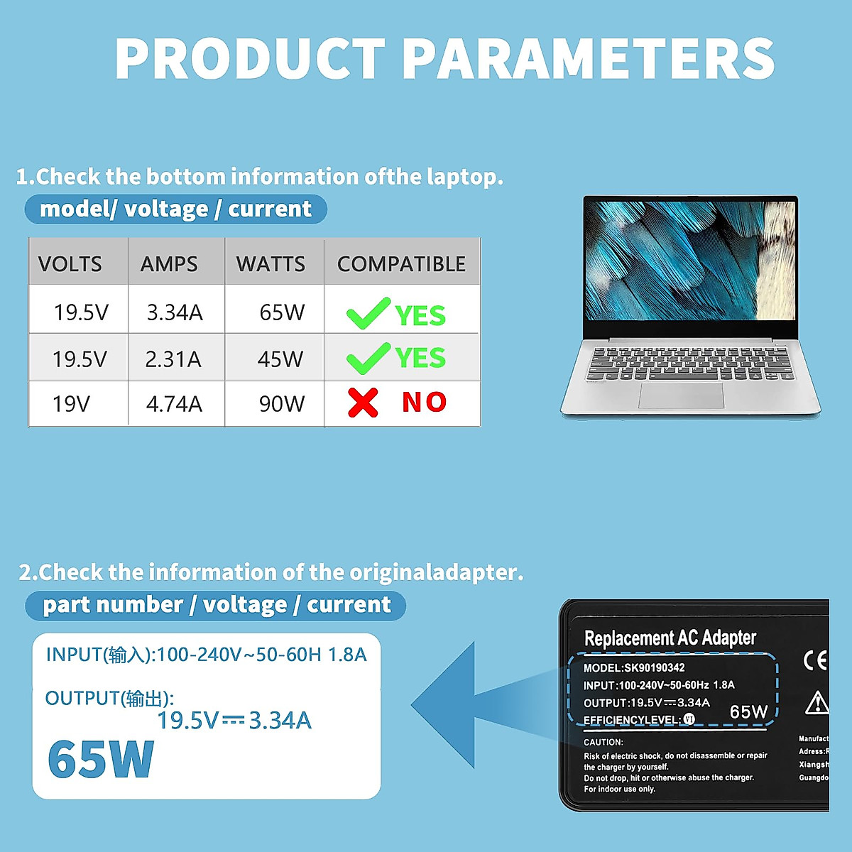 65W Charger for Dell Laptop Charger,AC Adapter for Dell Inspiron 15 16 3000 5000 Series 3511 3520 3510 5630 5620 5625 5515 5505 3525 3552 5420 5579 5551 5552 5555 5558 5559 Vostro 3425 3520 5630
