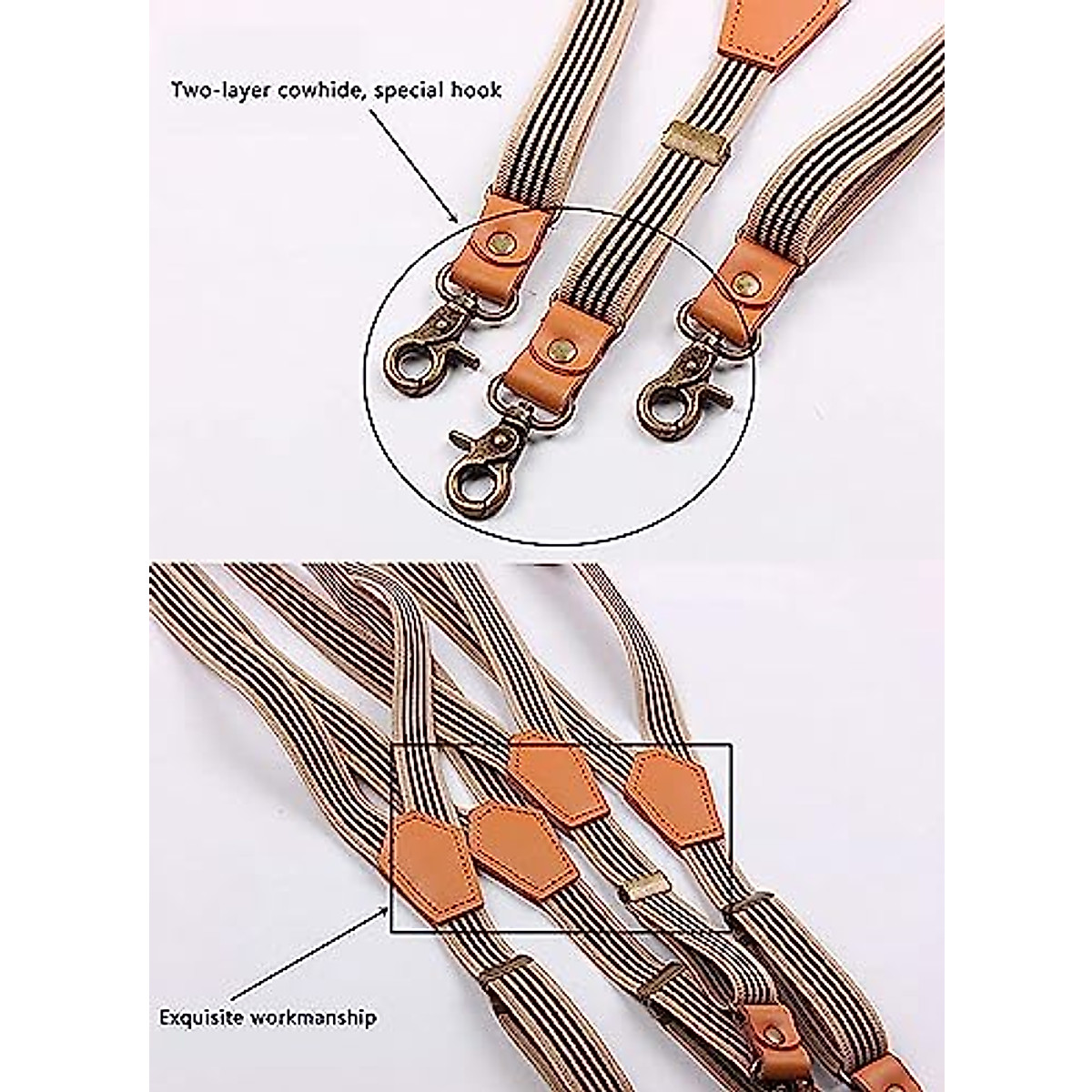 MENDENG Men Beige Stripe Suspenders Bronze Snap Hooks Braces for Wedding Party