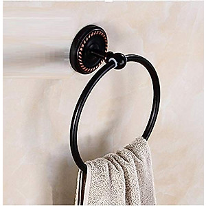 Towel Ring,Coat Hook,Towel Hooks,Black Round Twist Towel Hanging Ring Towel Rack Ring Hand Towel Rack Brass 1 Free Punch (Size : 1 Punch)