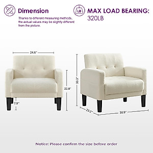 TYBOATLE Accent Chairs Set of 2 Living Room Chairs Cozy Tufted Mid Century Modern Accent Chairs with Arms for Bedroom Comfy Reading Arm Chair Small Chairs for Small Spaces Bedroom Office (2, White)