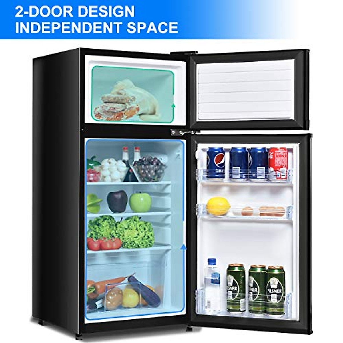 Safeplus Compact Refrigerator, 3.4 cu ft. Unit Cold-rolled Sheet Mini Refrigerator with freezer, Dorm fridge with Adjustable Removable Shelves,Black