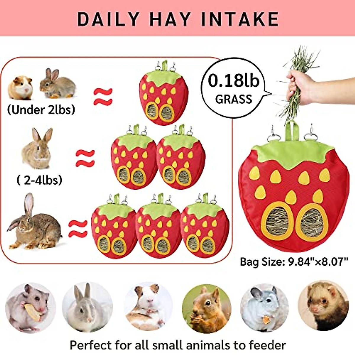JanYoo Rabbit Hay Feeder Bag for Cage Guinea Pig Timothy Hay Dispenser Storage Manger Hanging Large Less Waste for Bunny